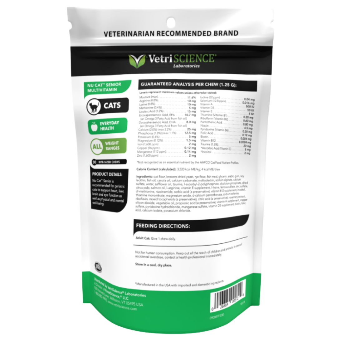 VetriScience - Nu Cat Senior Cat Multivitamin Bite-Sized Chews (30 Che ...